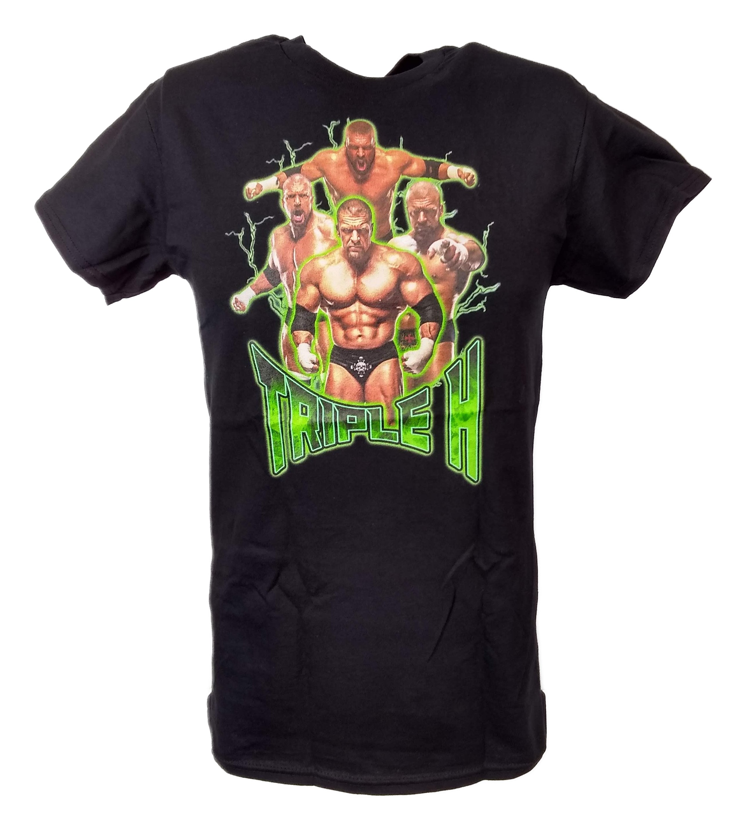 Triple H Green with Power Mens Black T-shirt – Extreme Wrestling Shirts