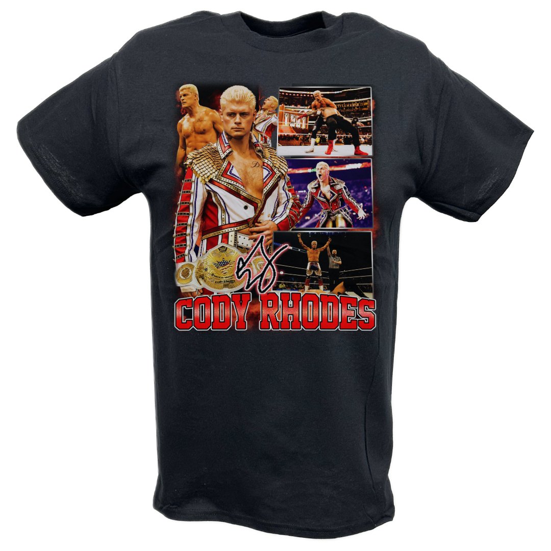 Cody Rhodes In Ring Collage Black T-shirt – Extreme Wrestling Shirts
