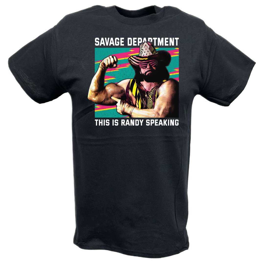 Macho Man Randy Savage Department Speaking Mens Black T-shirt – Extreme ...