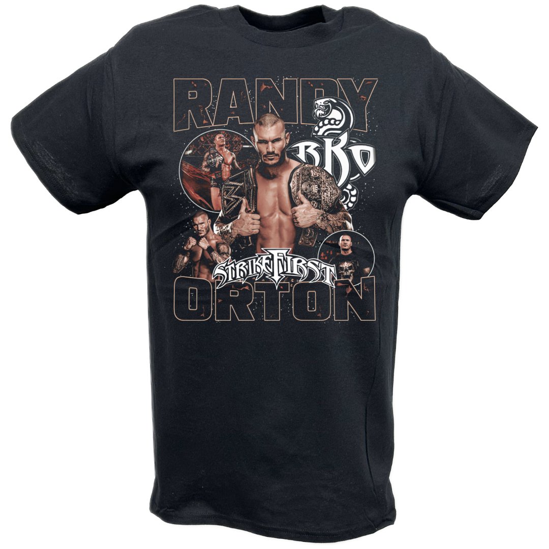 Randy Orton Strike First Collage Black T-shirt – Extreme Wrestling Shirts